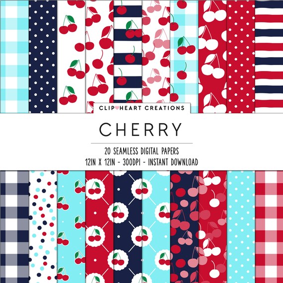 Cherry Digital Paper Patterns 20 Seamless Commercial Use - Etsy