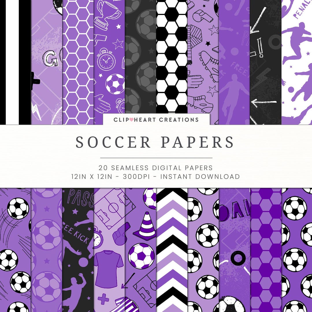20 Soccer Themed Digital Papers, Seamless Commercial Use Instant ...