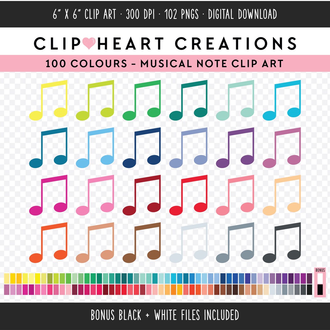 100 Musical Notes Clip Art, Commercial Use Instant Download PNG Double ...