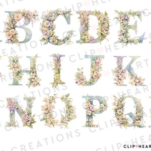 Spring Florals Alphabet Clip Art, Commercial Use Instant Download ...