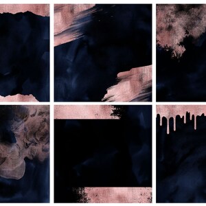 Navy & Rose Gold Watercolor and Foil Digital Papers, Commercial Use ...