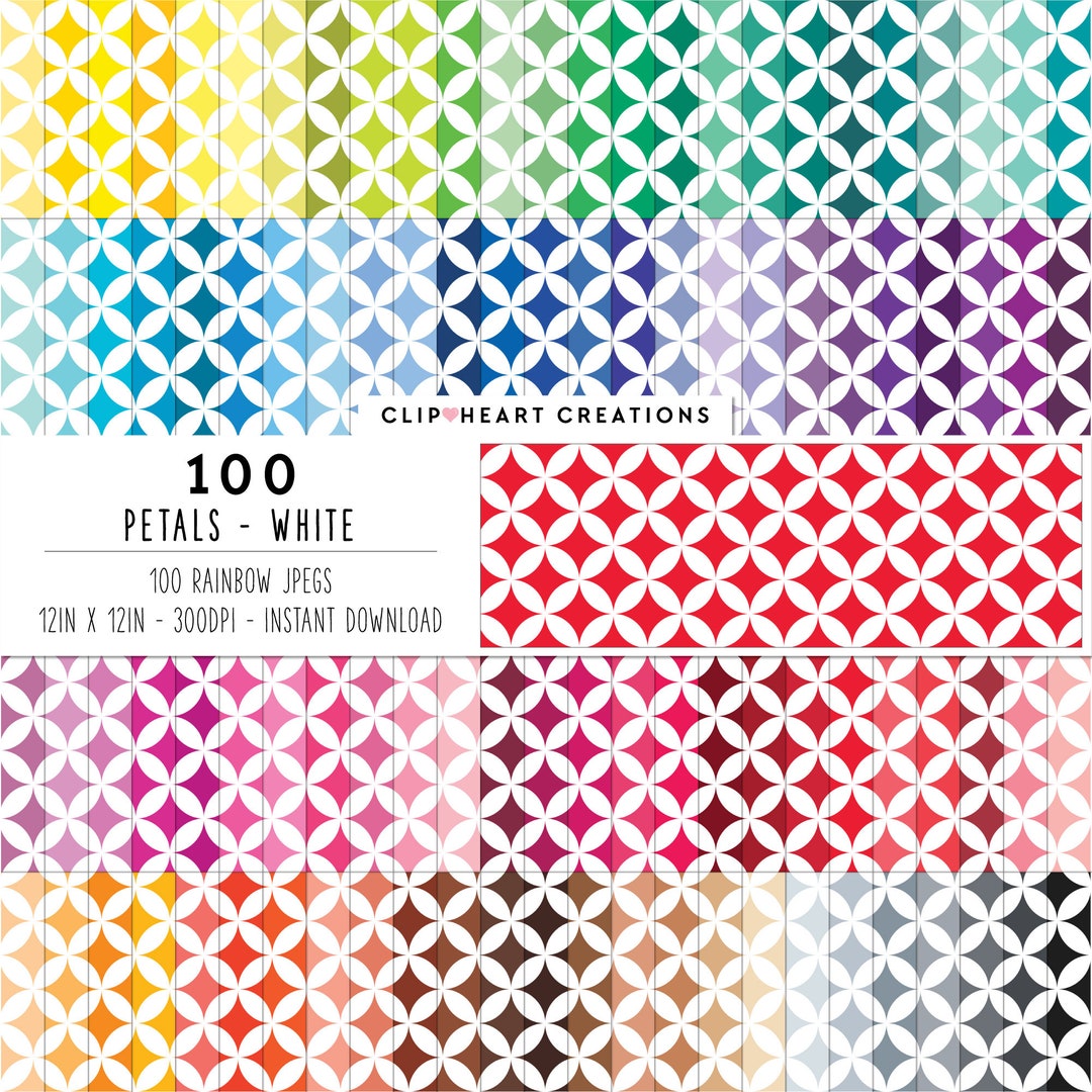 100 Petal Pattern Digital Paper, Commercial Use Seamless Rainbow ...