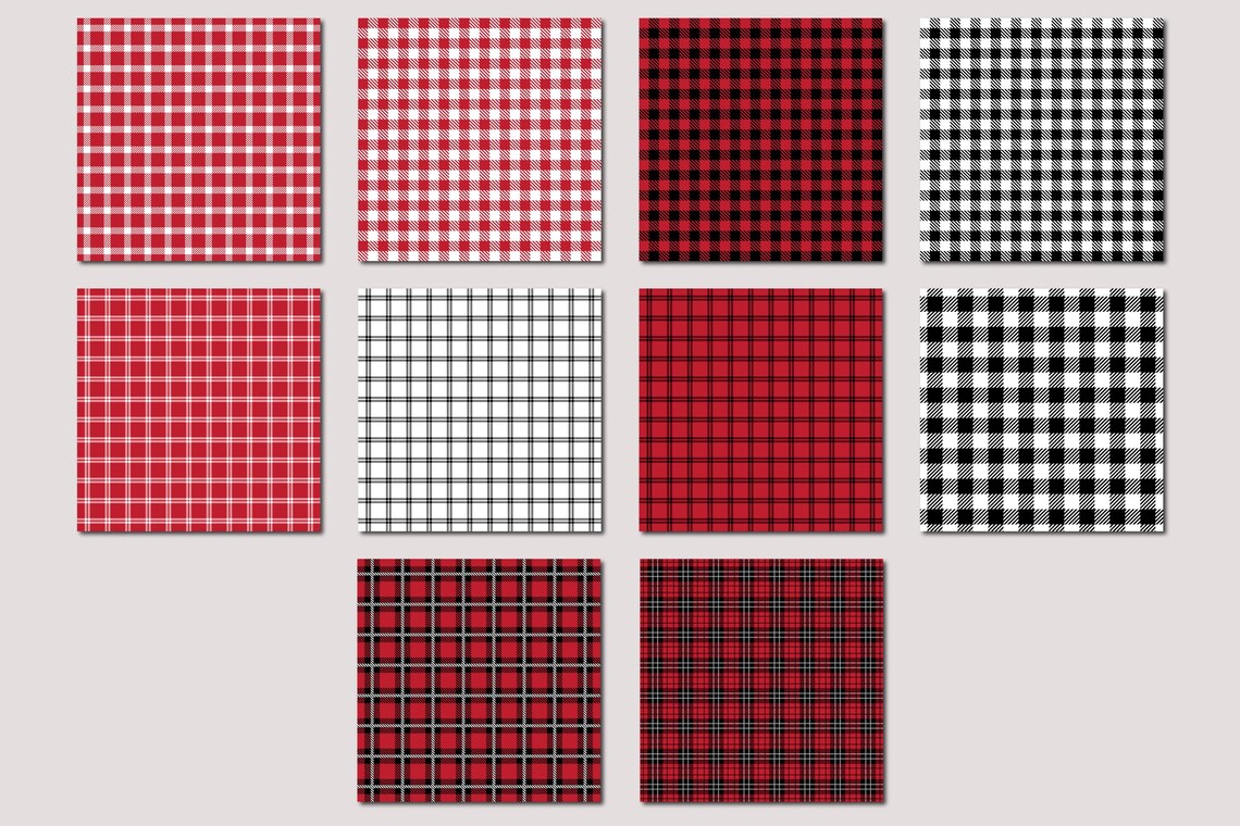 Red Buffalo Plaid Digital Paper Set, Seamless Lumberjack Plaid Papers ...