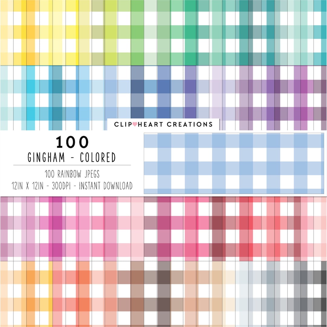 100 Gingham Pattern Digital Paper, Commercial Use Seamless Gingham ...