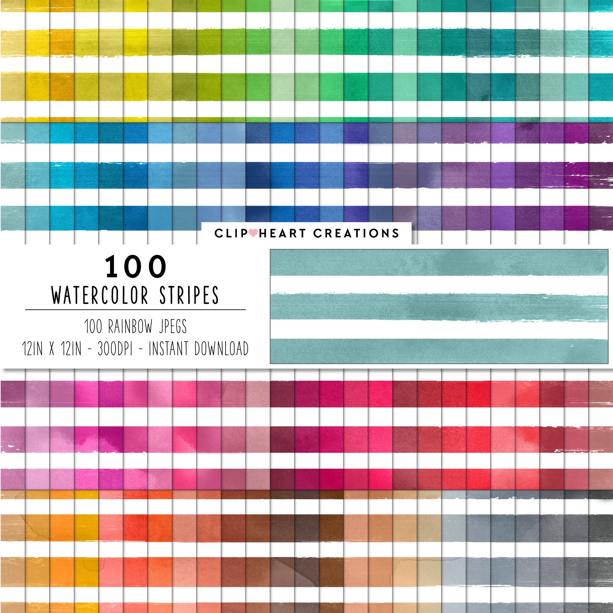 100 Watercolor Stripes Digital Papers Commercial Use Instant | Etsy