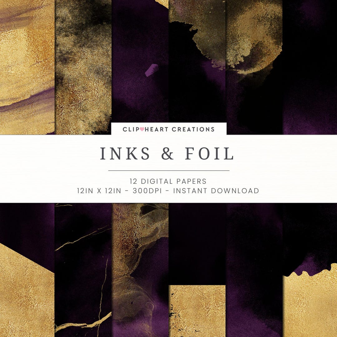 Purple & Gold Watercolor and Foil Digital Papers, Commercial Use ...