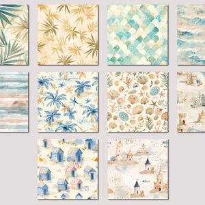 Watercolor Dreamy Beach Seamless Digital Papers, Commercial Use Instant ...