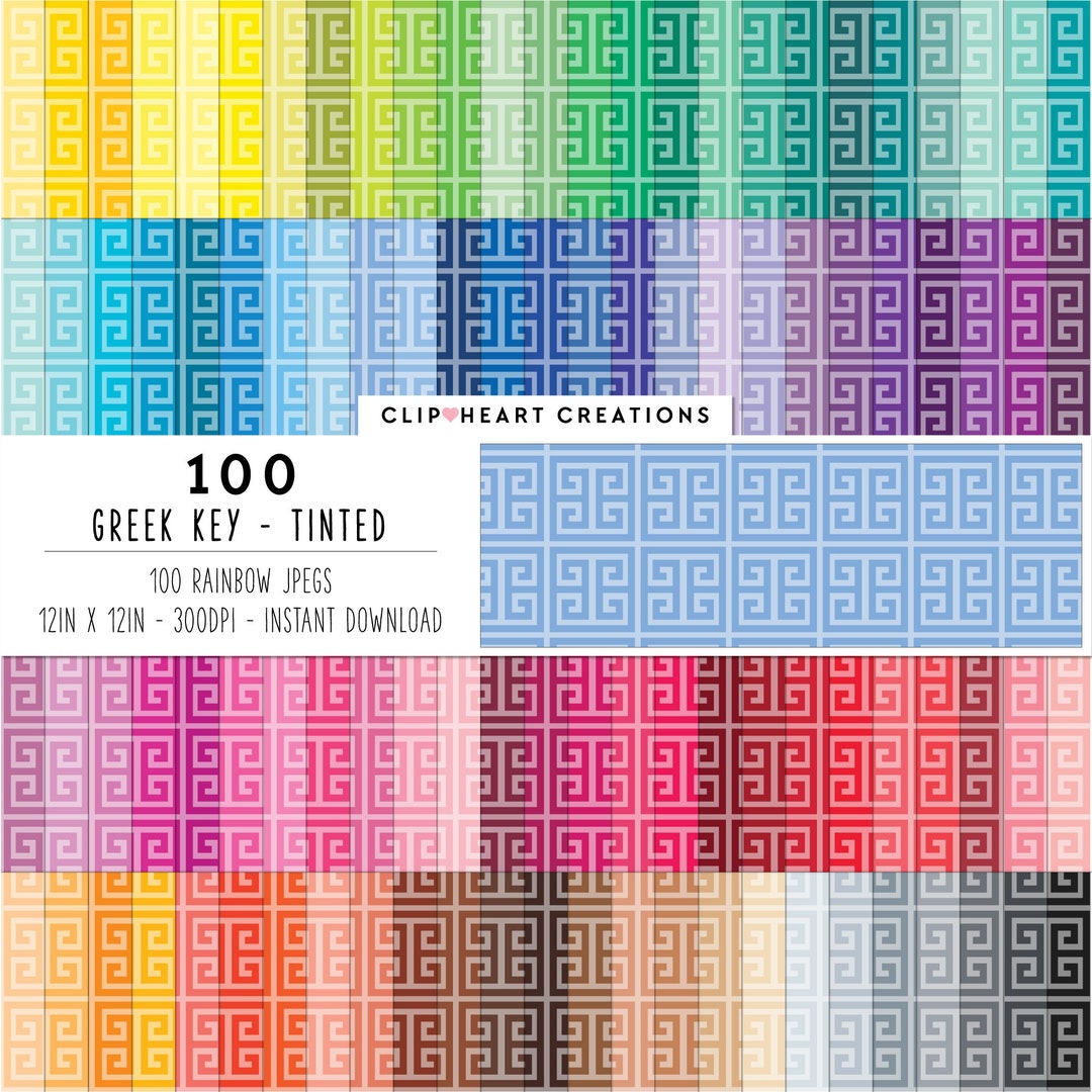 100 Greek Key Digital Paper Pack, Commercial Use Seamless Tinted Greek ...