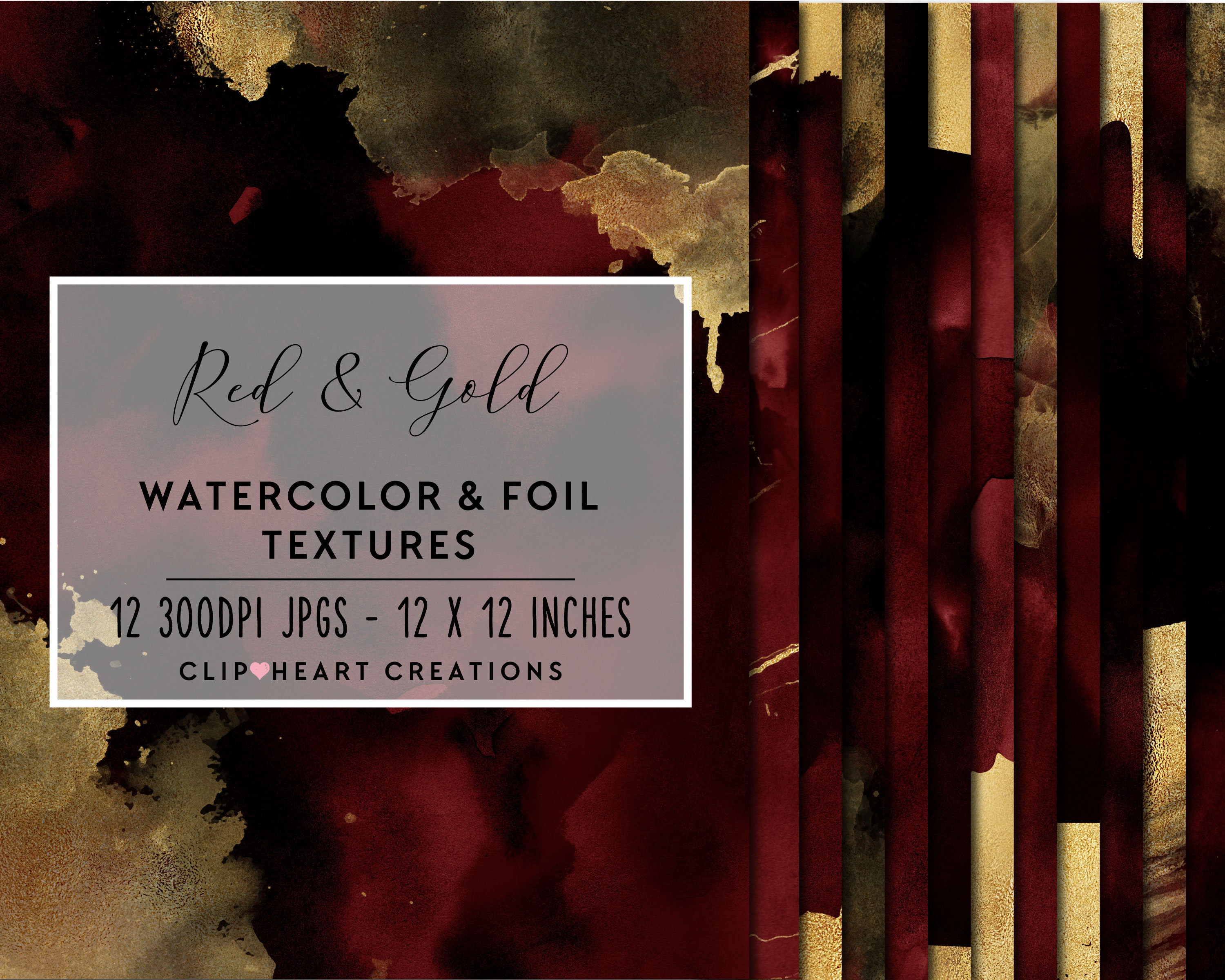 Red & Gold Watercolor and Foil Digital Papers Commercial Use - Etsy