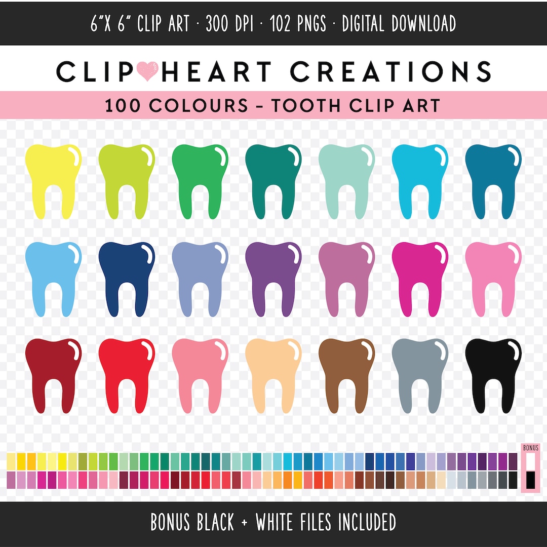 100 Tooth Digital Clip Art, Commercial Use Instant Download PNG Teeth ...