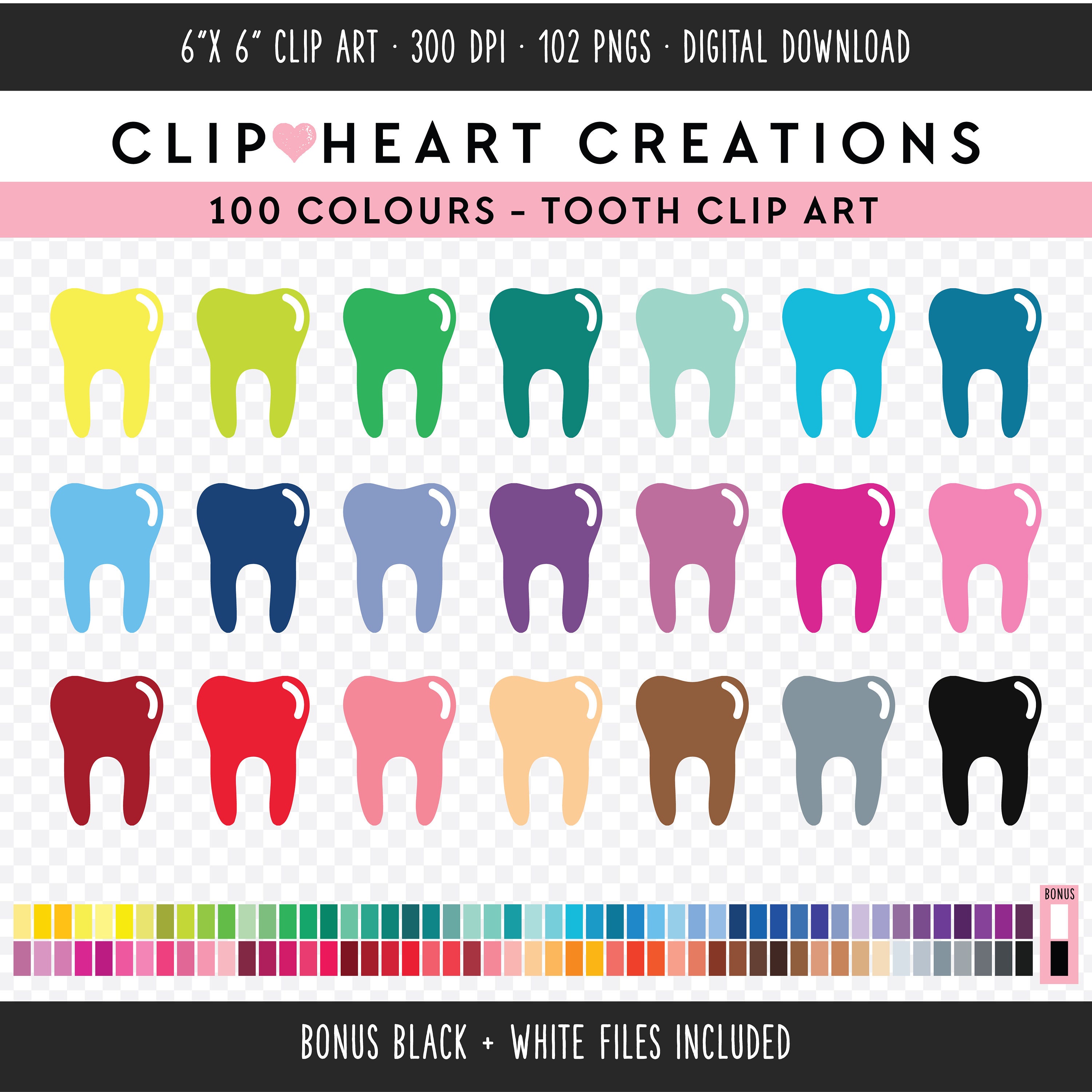 100 Tooth Digital Clip Art Commercial Use Instant Download - Etsy