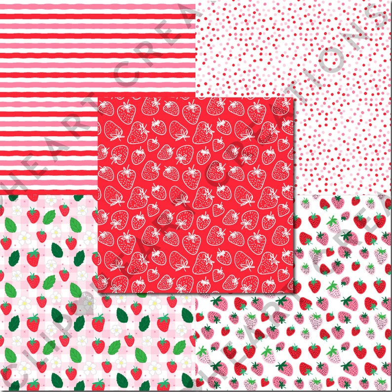 20 Strawberry Themed Digital Papers Seamless Commercial Use - Etsy
