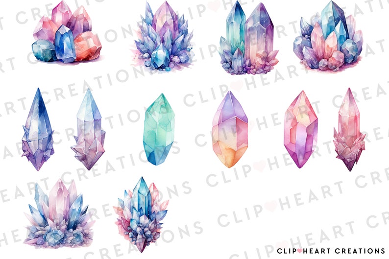 Magic Crystals Watercolor Clipart Set, Commercial Use Instant Download ...
