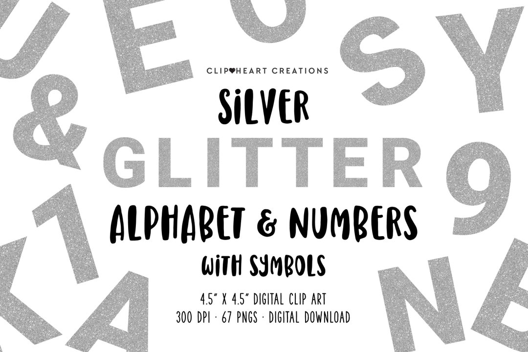 Silver Glitter Alphabet Clip Art, Commercial Use Instant Download ...