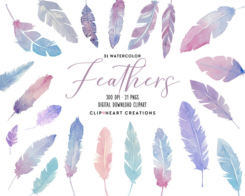 Watercolor Feathers Clip Art Commercial Use Instant Download - Etsy UK