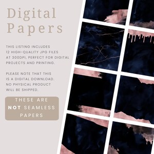 Navy & Rose Gold Watercolor and Foil Digital Papers, Commercial Use ...