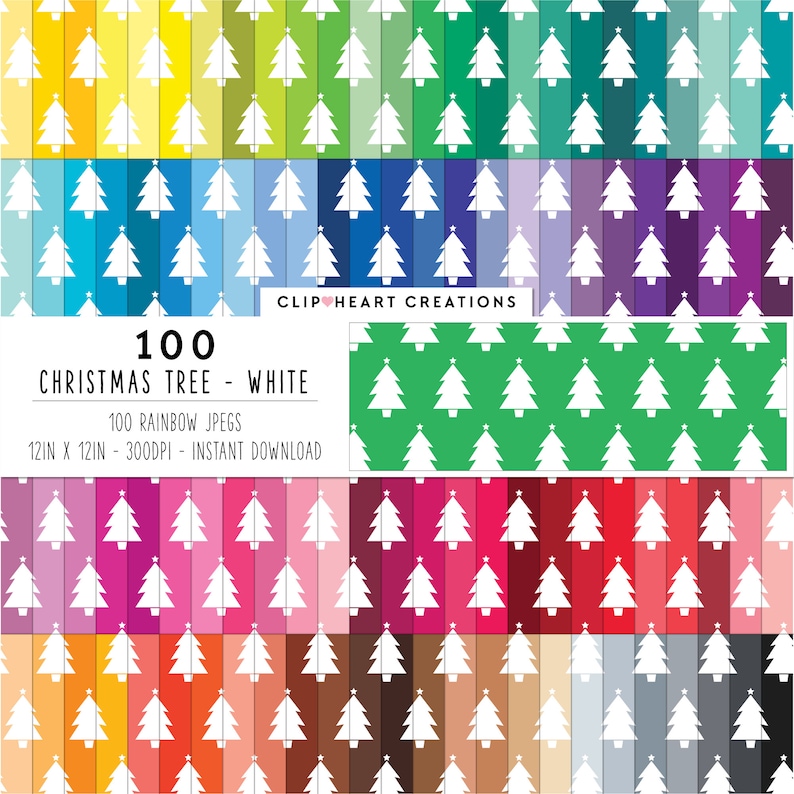 100 Christmas Tree Digital Papers, Commercial Use Seamless Christmas ...