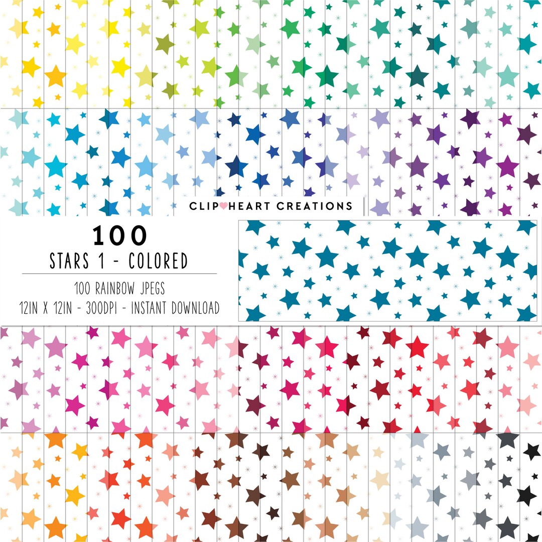 100 Star Patterns Digital Papers, Commercial Use Seamless Stars Digital ...