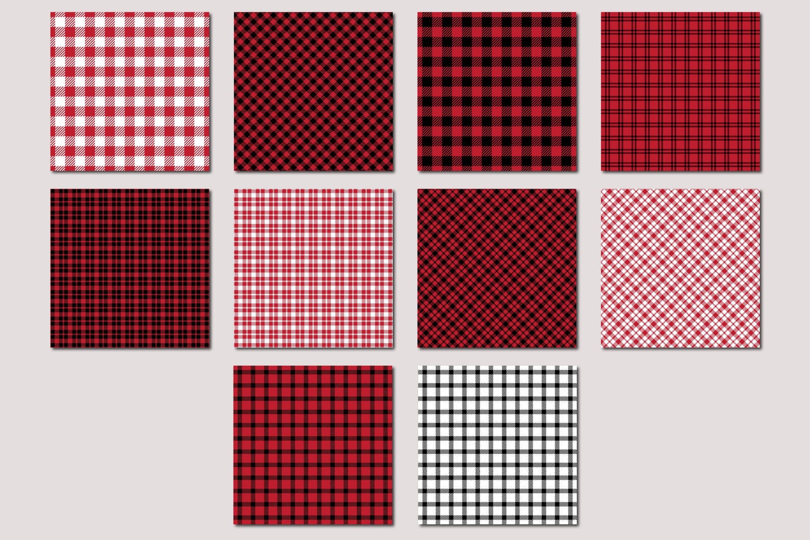 Red Buffalo Plaid Digital Paper Set, Seamless Lumberjack Plaid Papers ...
