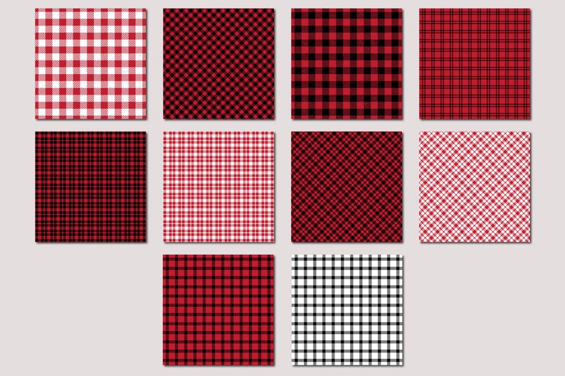 Red Buffalo Plaid Digital Paper Set, Seamless Lumberjack Plaid Papers ...