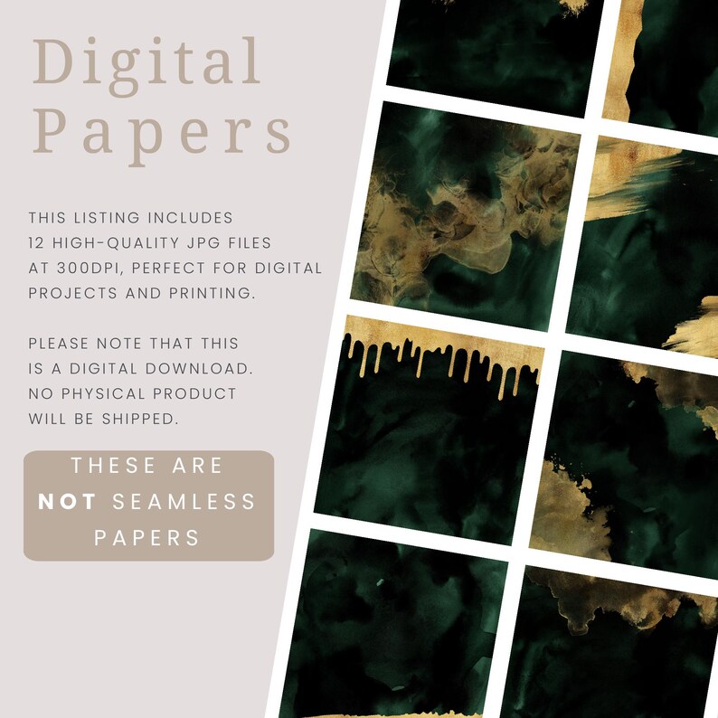 Emerald & Gold Watercolor and Foil Digital Papers, Commercial Use ...