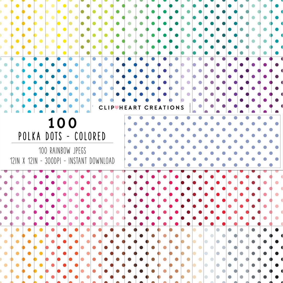 100 Polka Dot Pattern Digital Paper Pack, Commercial Use Instant ...