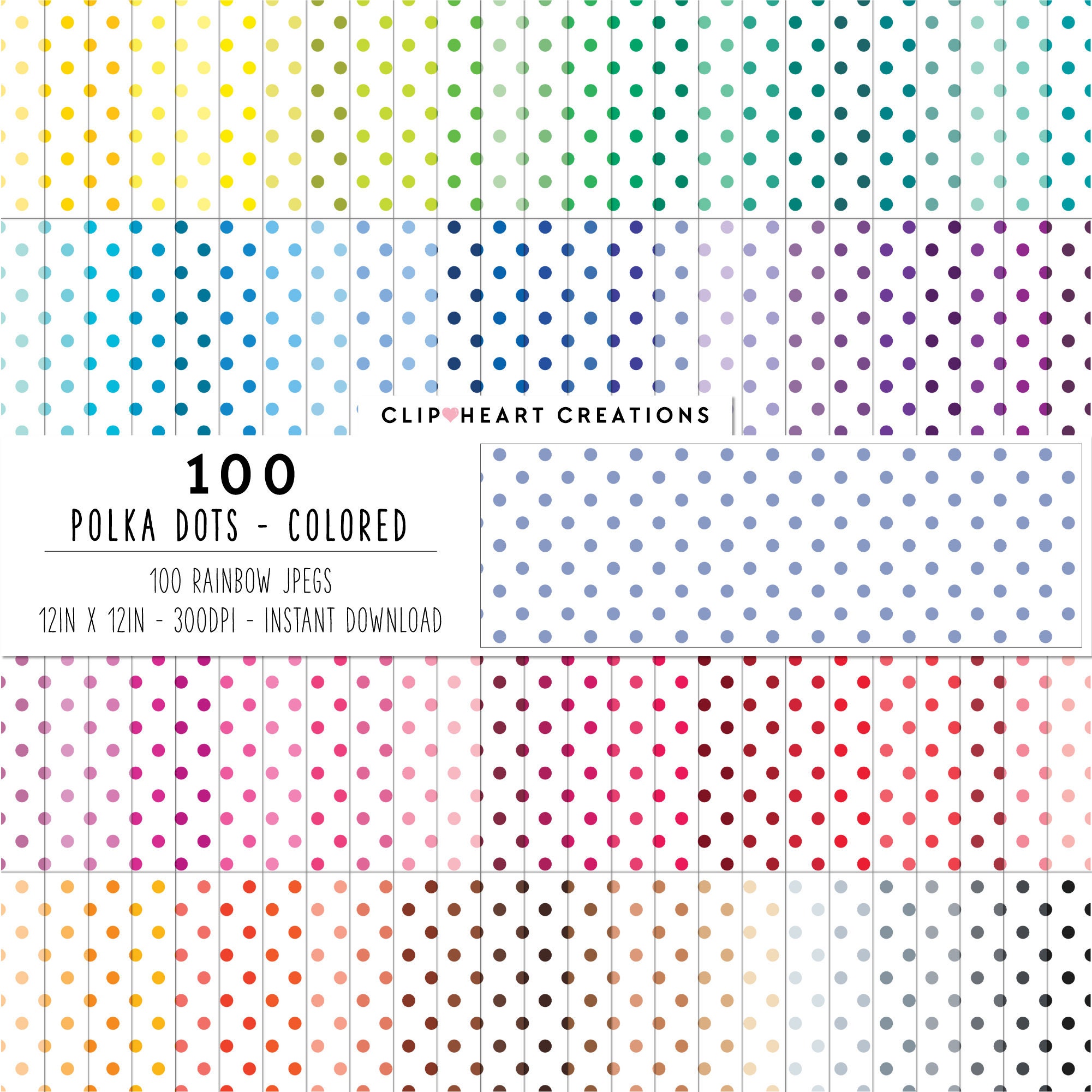 100 Polka Dot Pattern Digital Paper Pack, Commercial Use Instant ...