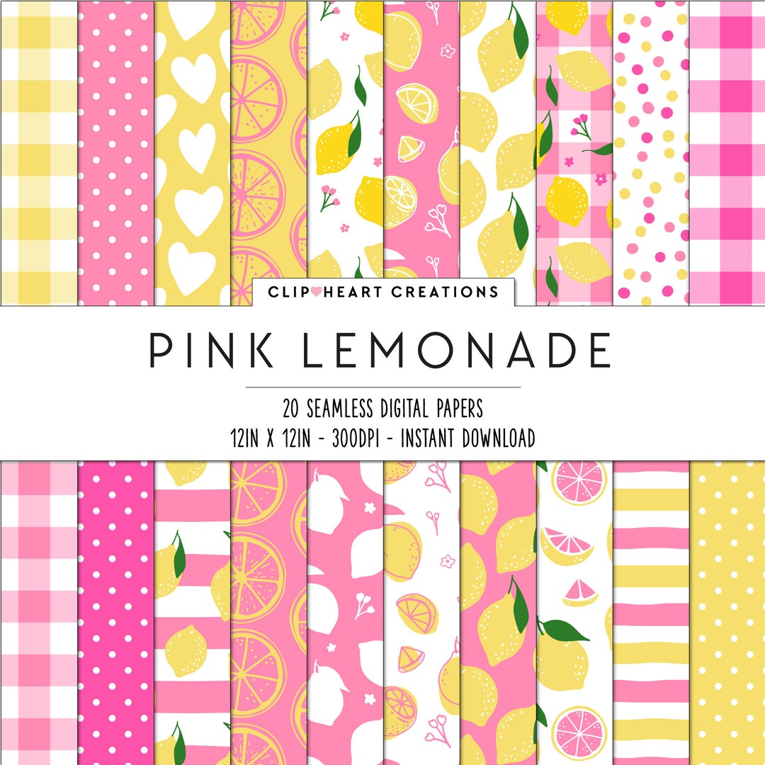 Pink Lemonade Digital Paper Patterns, 20 Seamless Commercial Use ...