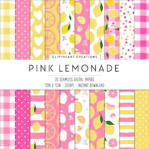 Pink Lemonade Digital Paper Patterns, 20 Seamless Commercial Use ...