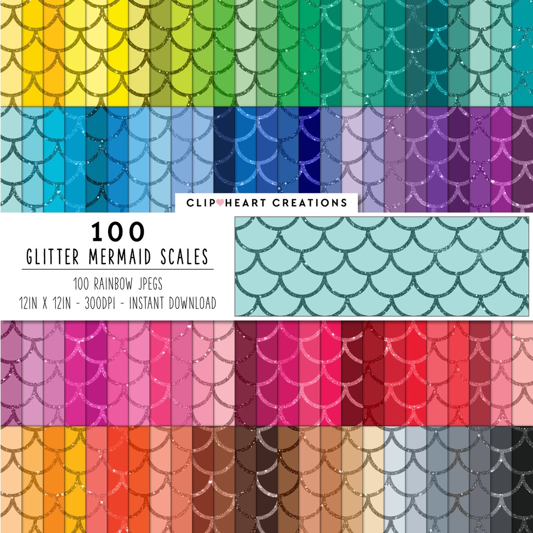 100 Glitter Mermaid Scales Digital Papers, Commercial Use Instant ...