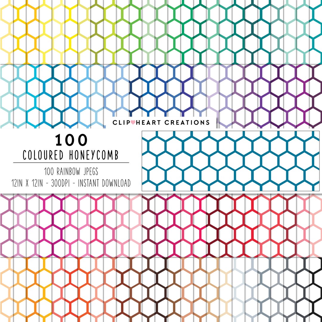 100 Honeycomb Digital Papers, Commercial Use Instant Download Rainbow ...