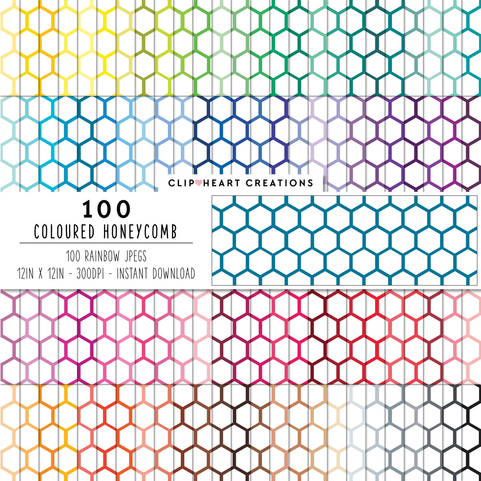 100 Honeycomb Digital Papers, Commercial Use Instant Download Rainbow ...