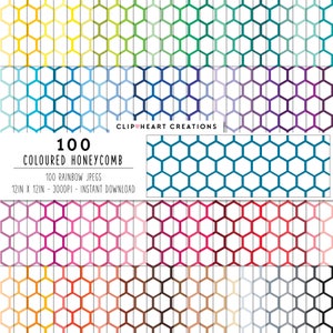 100 Honeycomb Digital Papers, Commercial Use Instant Download Rainbow ...