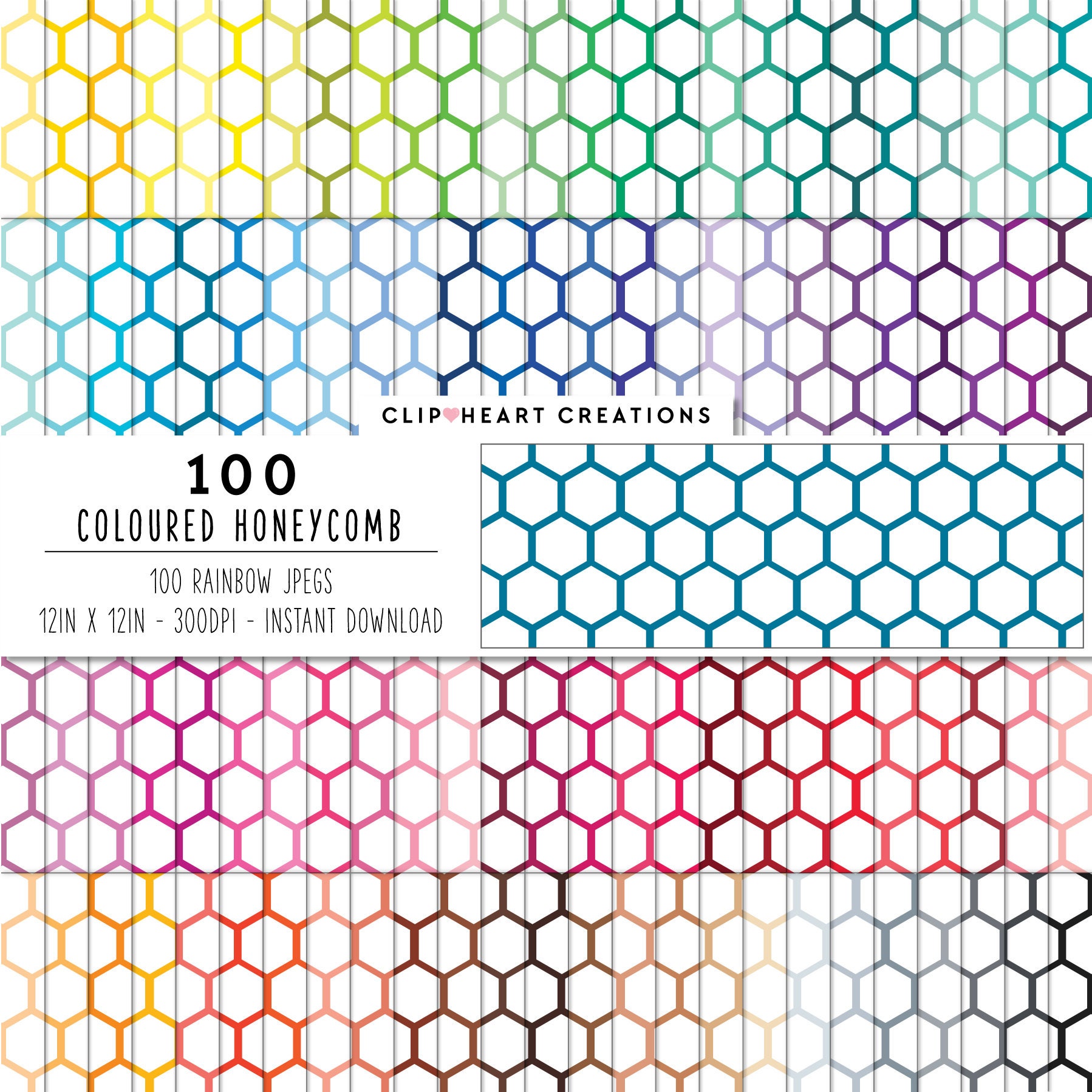 100 Honeycomb Digital Papers, Commercial Use Instant Download Rainbow ...