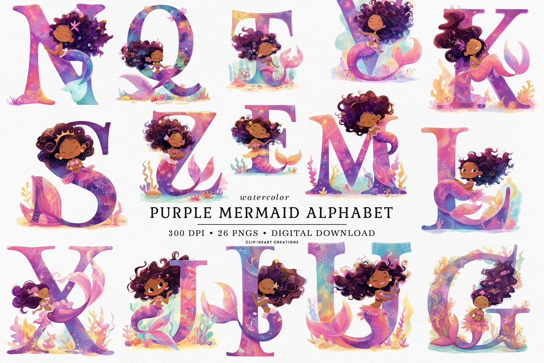 Mermaid Alphabet Clip Art, Commercial Use Instant Download Fantasy ...
