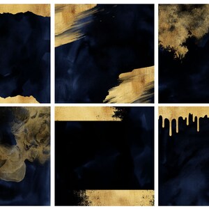 Navy & Gold Watercolor and Foil Digital Papers, Commercial Use Instant ...