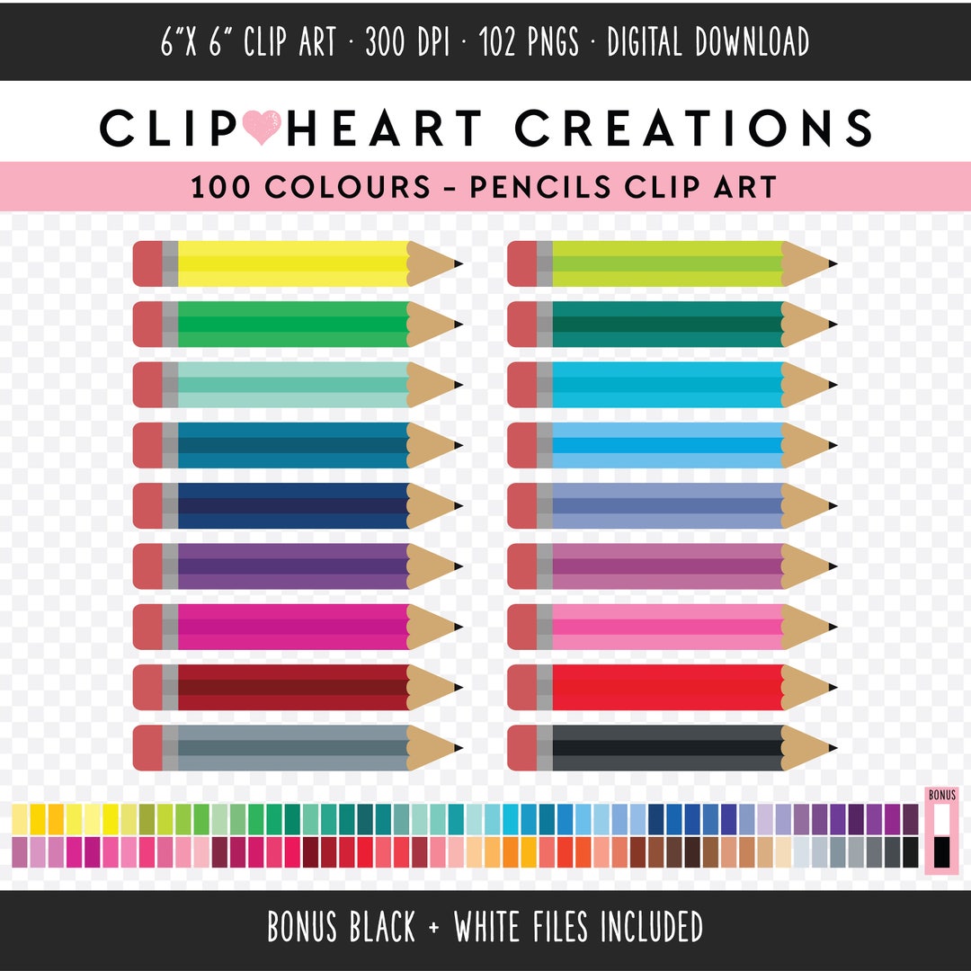 100 Pencils Clip Art, Commercial Use Instant Download PNG Digital ...