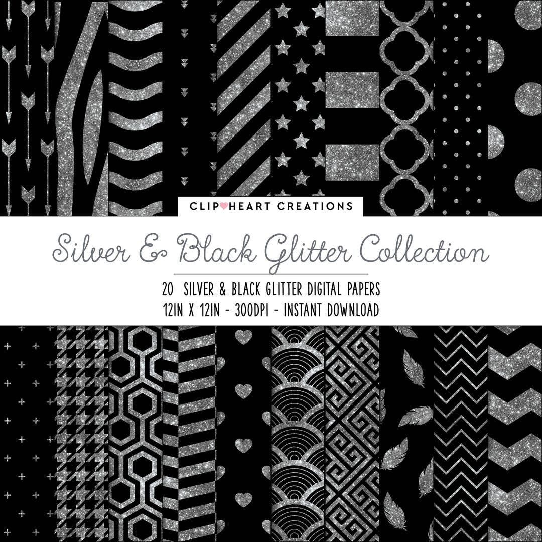 20 Silver Glitter Pattern Digital Papers, Commercial Use Instant ...