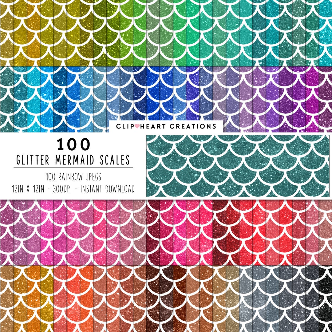 100 Glitter Mermaid Scales Digital Papers, Commercial Use Instant ...