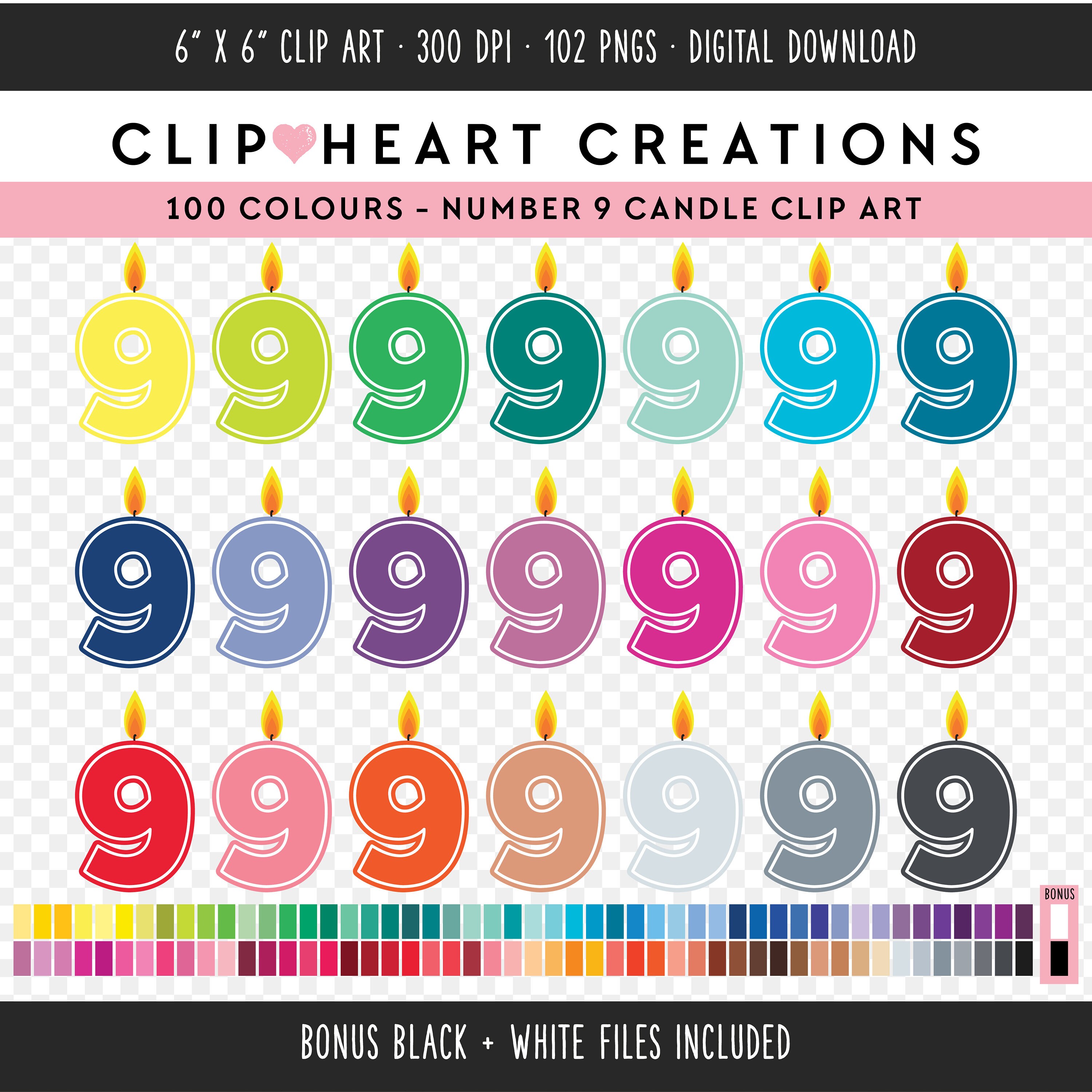 100 Number Nine Birthday Candle Clip Art Commercial Use - Etsy
