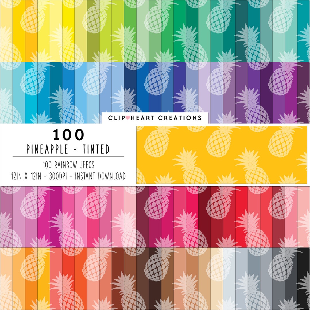 100 Pineapple Pattern Digital Papers, Commercial Use Seamless Tinted ...