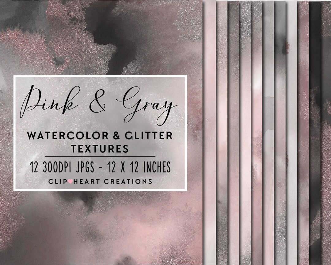 Pink & Gray Glitter Watercolor Digital Papers, Commercial Use Instant ...