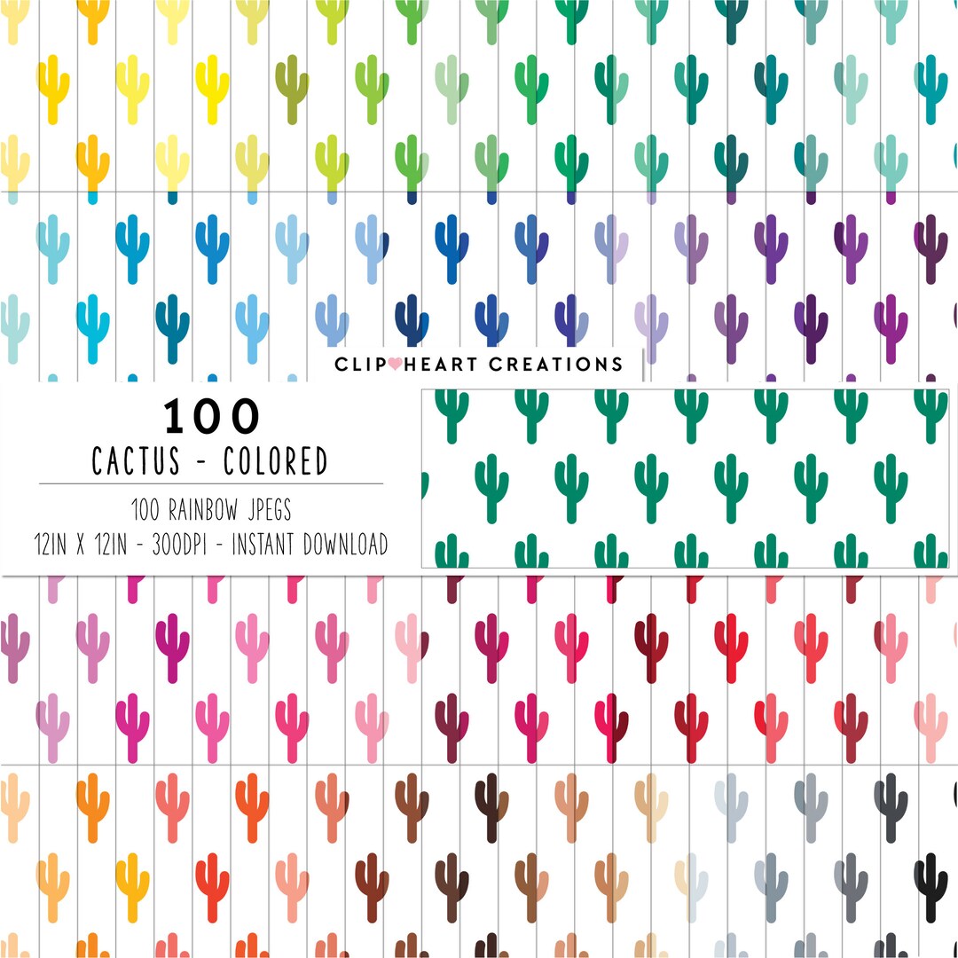 100 Cactus Pattern Digital Papers, Commercial Use Instant Download ...