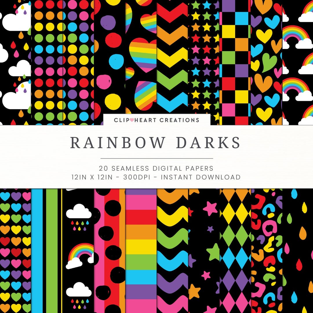 Rainbows Digital Paper Patterns, 20 Seamless Commercial Use Instant ...