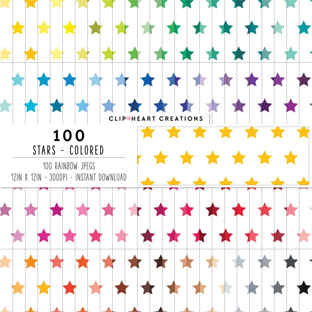 100 Star Pattern Digital Papers, Commercial Use Seamless Color Stars ...