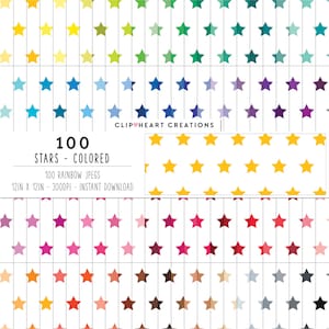 100 Star Pattern Digital Papers, Commercial Use Seamless Color Stars ...