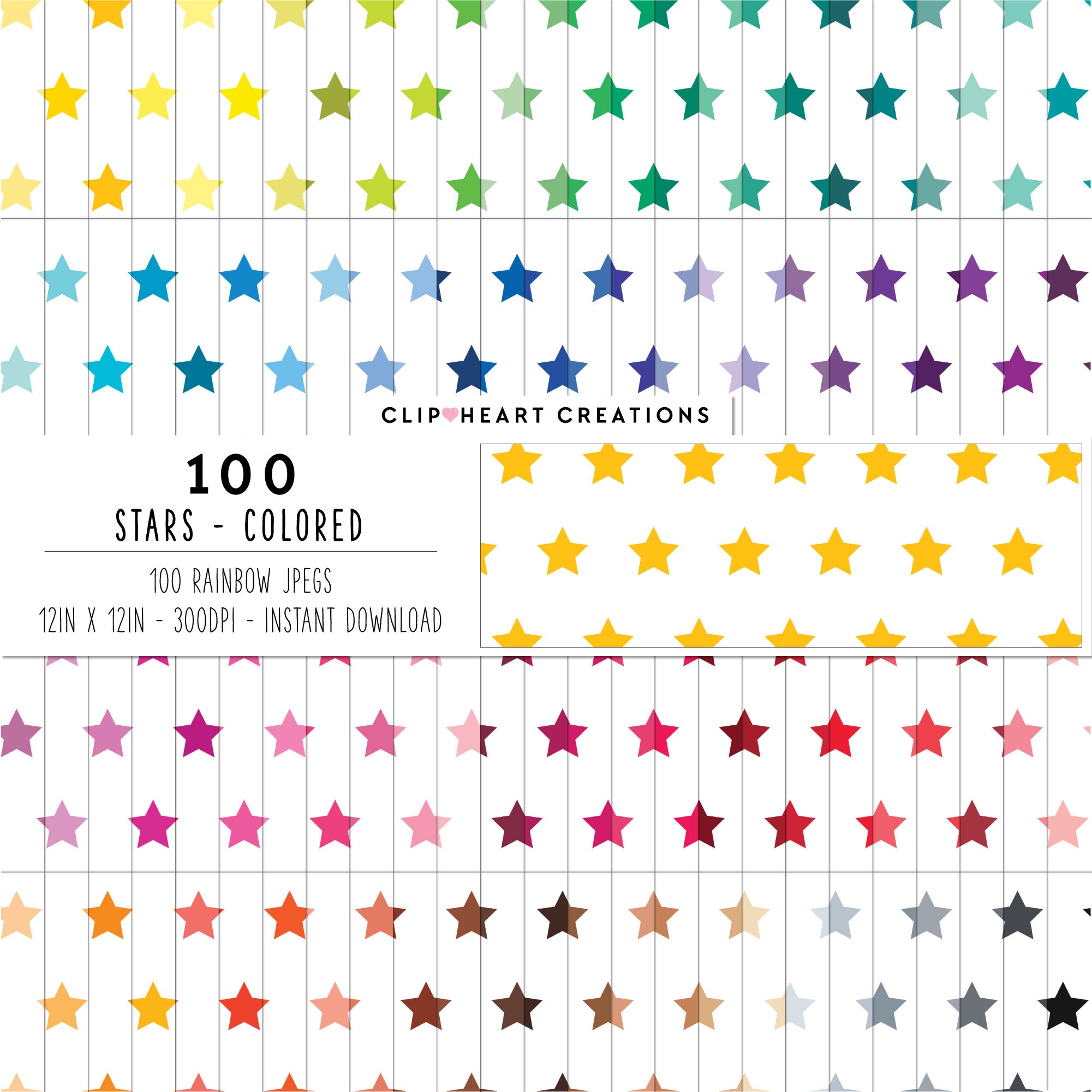 100 Star Pattern Digital Papers Commercial Use Seamless Color | Etsy
