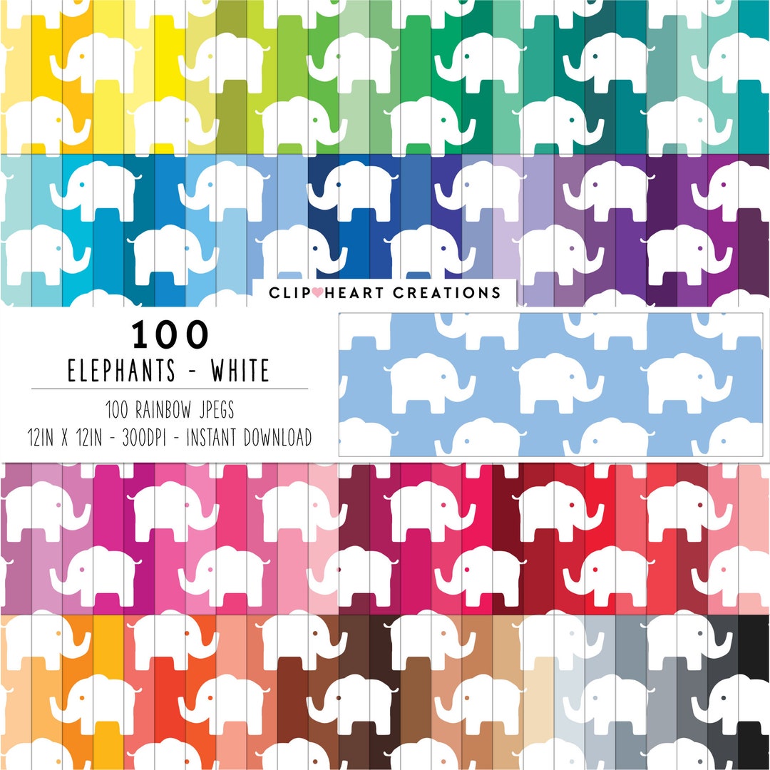 100 Elephant Pattern Digital Papers, Commercial Use Seamless Elephants ...