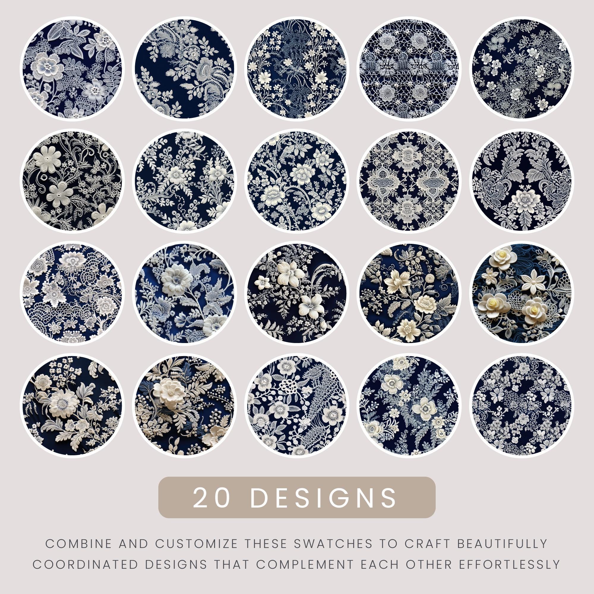 Navy Blue Lace Digital Papers, Seamless Commercial Use Instant Download ...