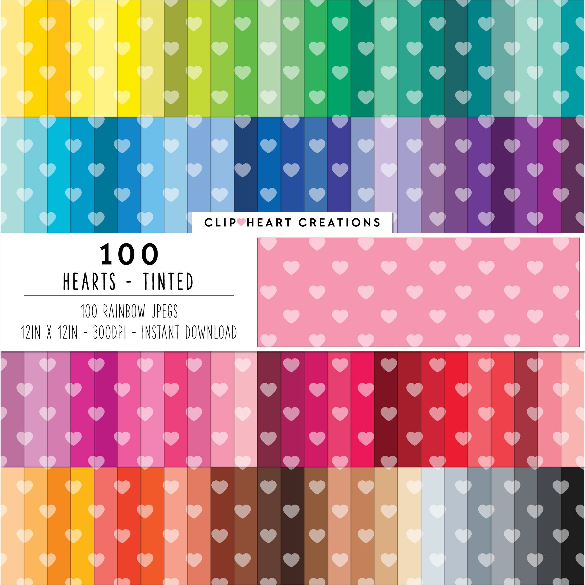 100 Hearts Digital Paper Pack Commercial Use Instant Download - Etsy